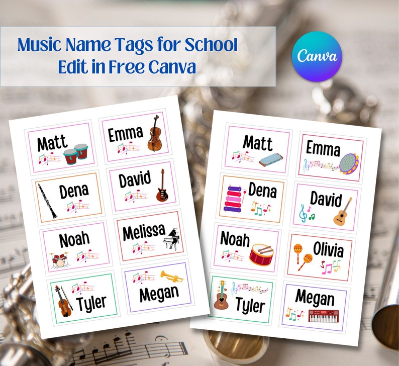 Music Name Tags Template to Edit in Canva, Classroom Music Labels for ...