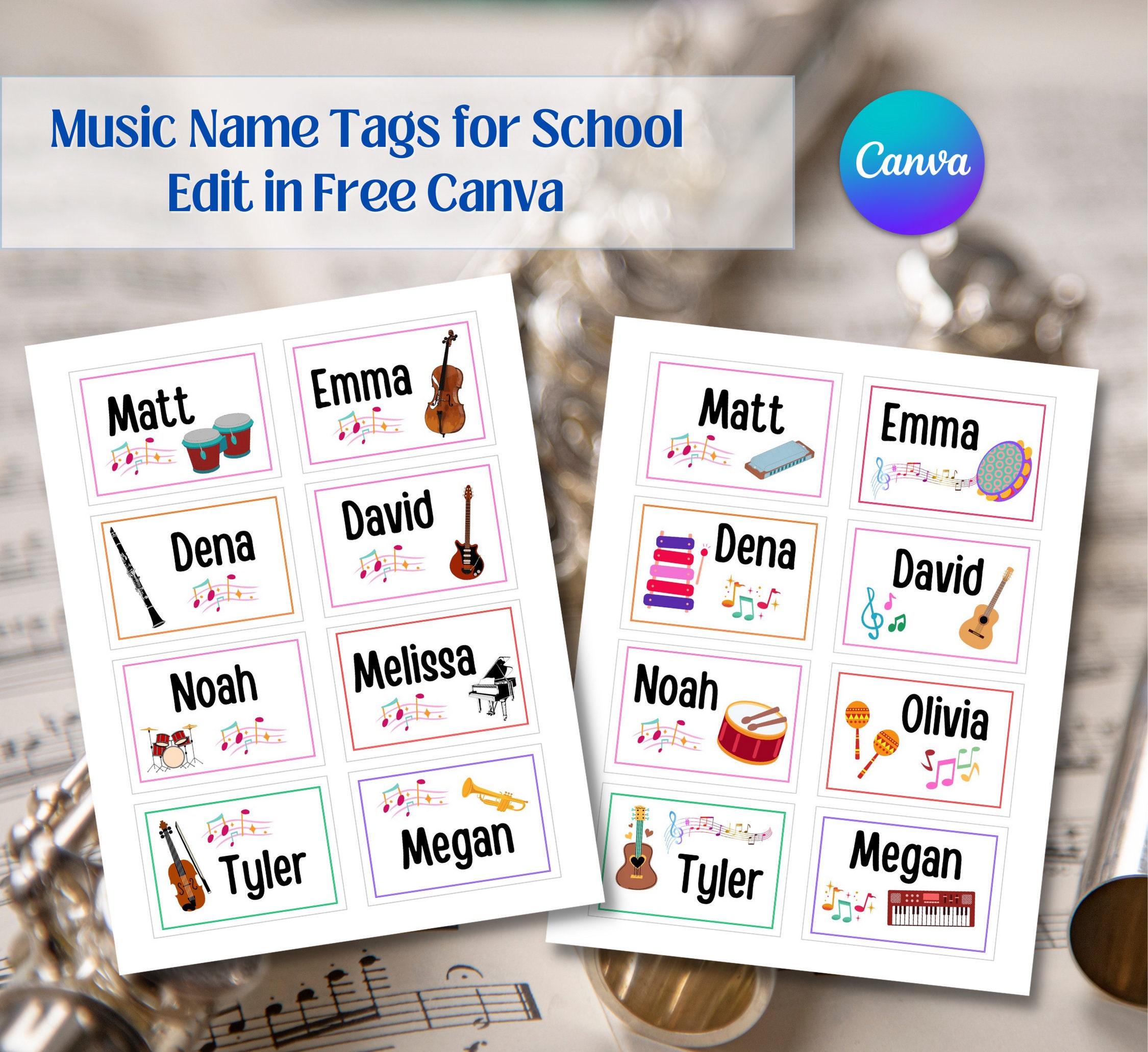 Music Name Tags Template to Edit in Canva, Classroom Music Labels for ...