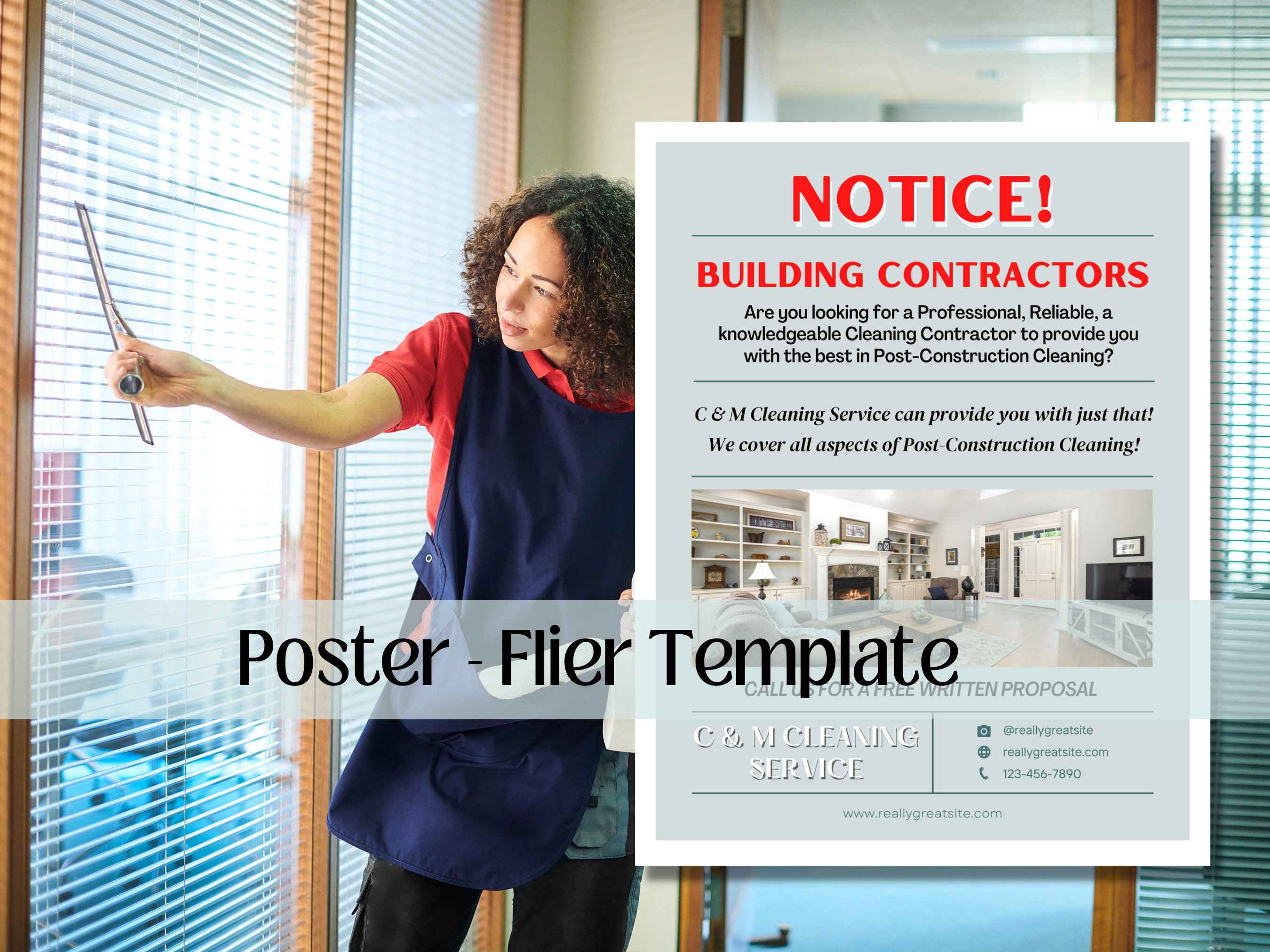 Commercial & Post-construction Cleaning Editable Canva Template Digital ...