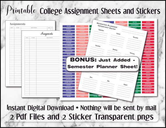 Printable College Assignment Sheets 8.5x11 and Various | Etsy
