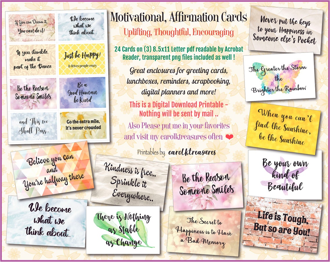 Kindness Motivational Affirmation Cards Positive Cards for | Etsy