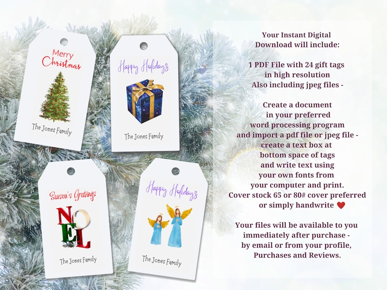Traditional Christmas Tags for Christmas Gifts - 4 Letter PDF Sheets ...