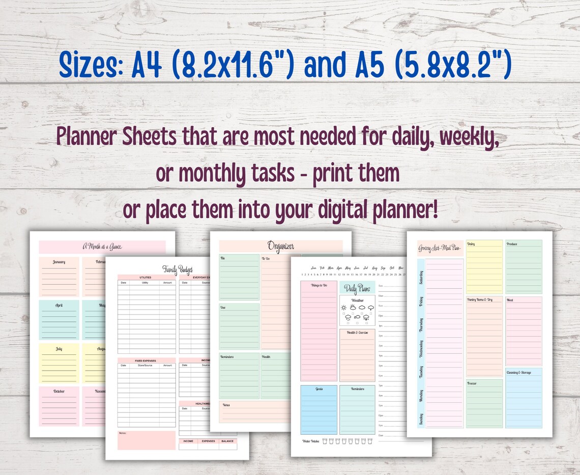 Monthly, Weekly, Daily Plan Sheets Quick and Easy Organizing A4, A5 Pdf ...