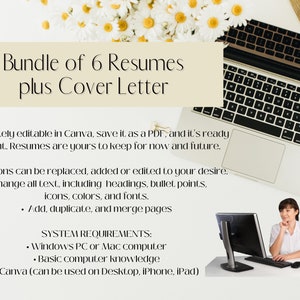 Resume Bundle of 6 Plus Cover Letter - Canva Template Digital Download ...