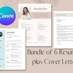 Resume Bundle of 6 Plus Cover Letter - Canva Template Digital Download ...