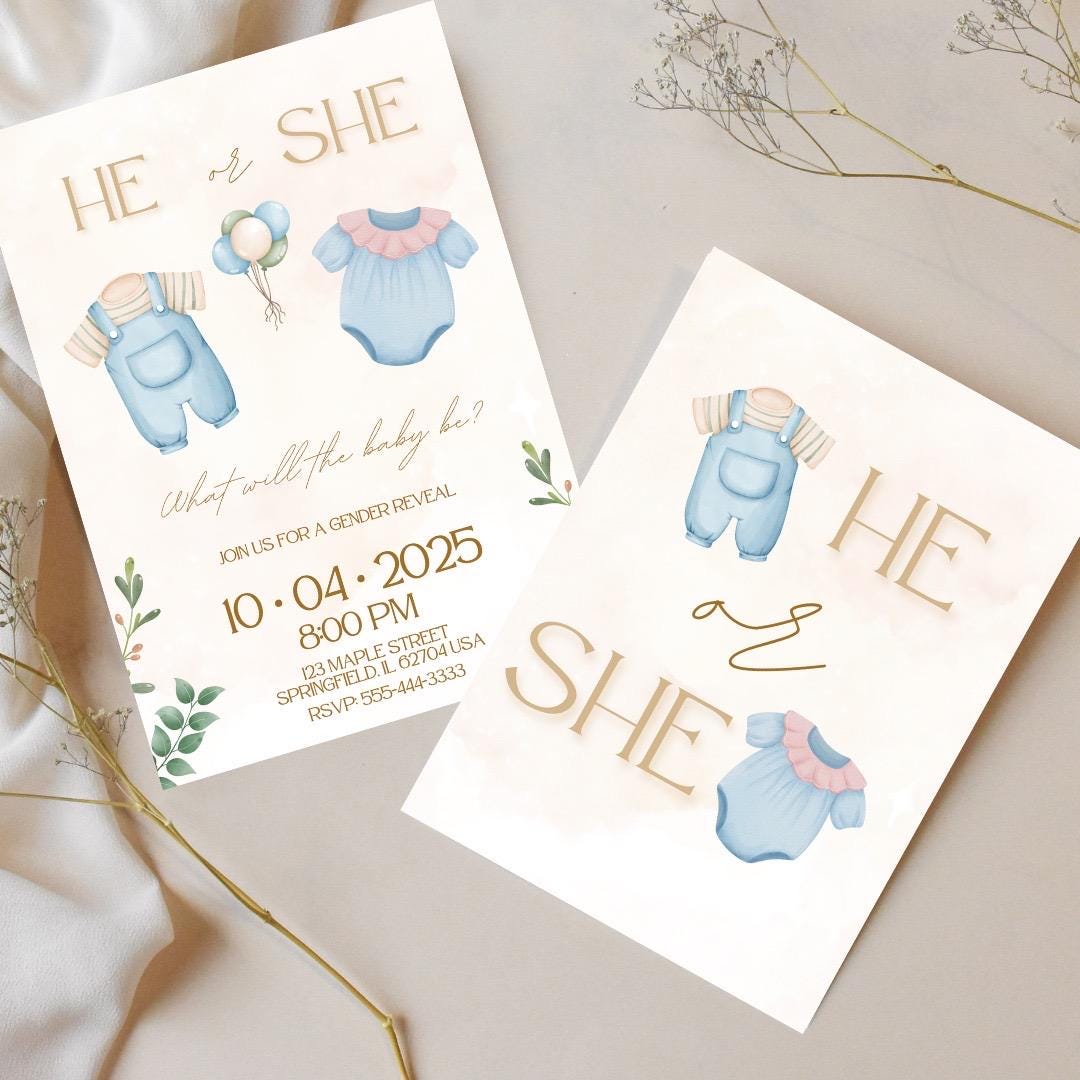 Digital Invitation for Gender Reveal - "he or She" Theme, Printable ...