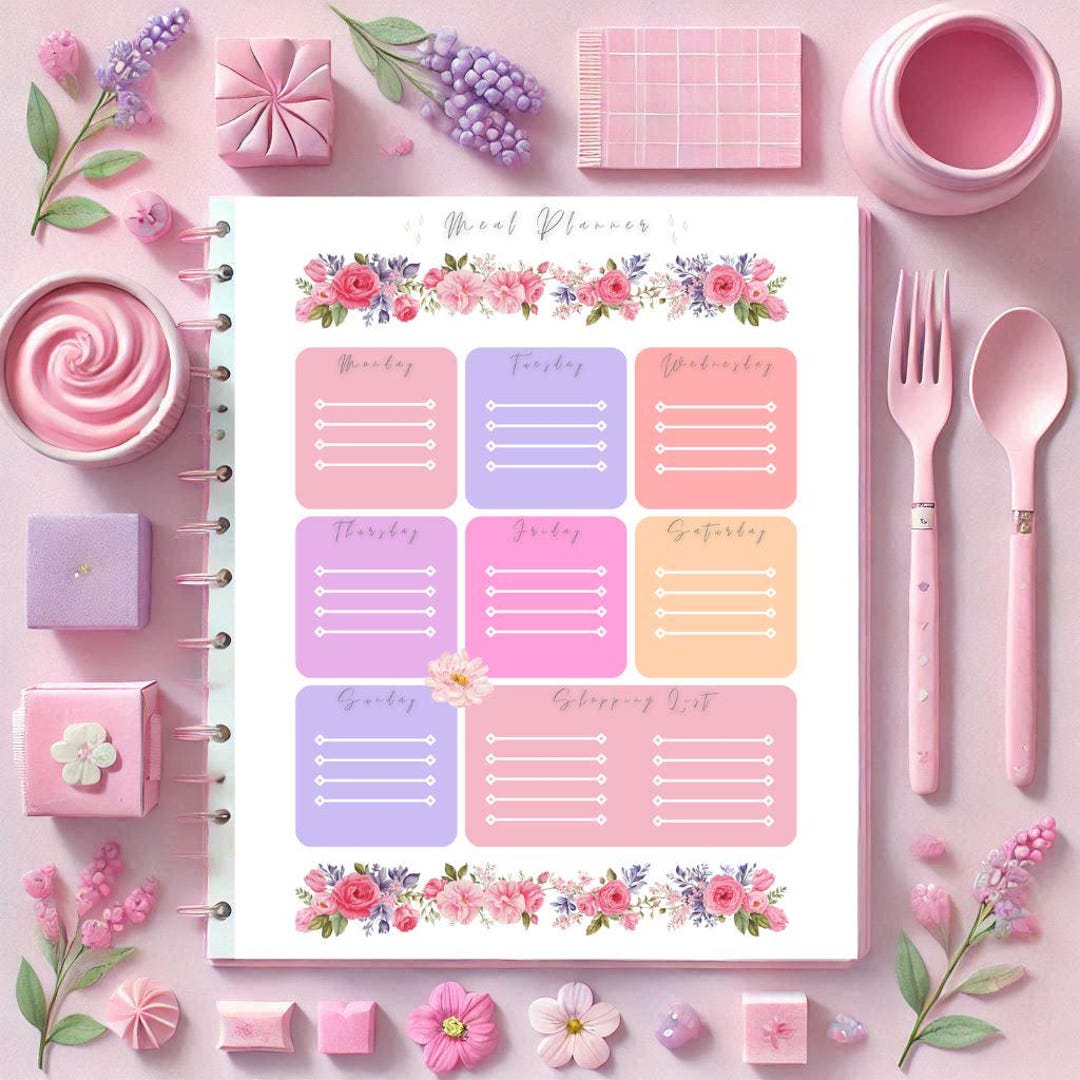 Pink Floral Weekly Meal Planner - Printable A4 & A5 Digital Download - Etsy