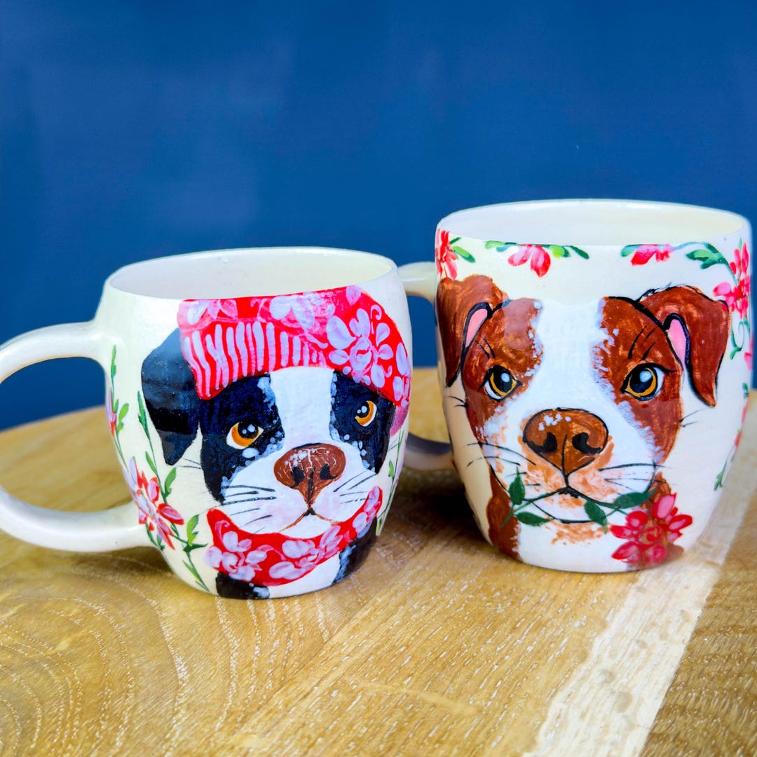 Hand Painted Ceramic Espresso Cups, Puppy Girl & Boy, Set of 2 - Etsy