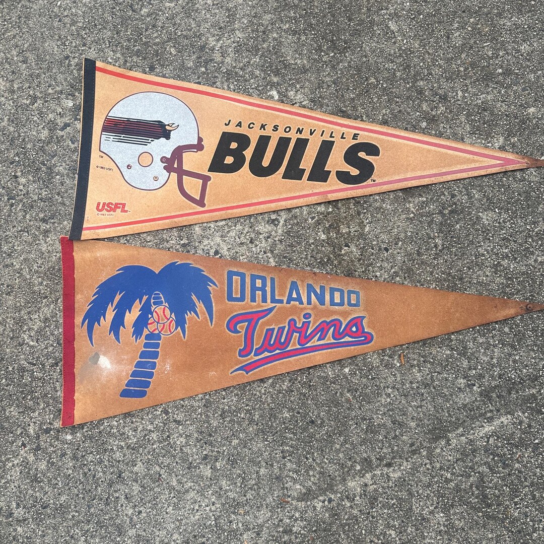 Vintage 80s USFL Jacksonville Bulls & Orlando Twins Football Pennants ...