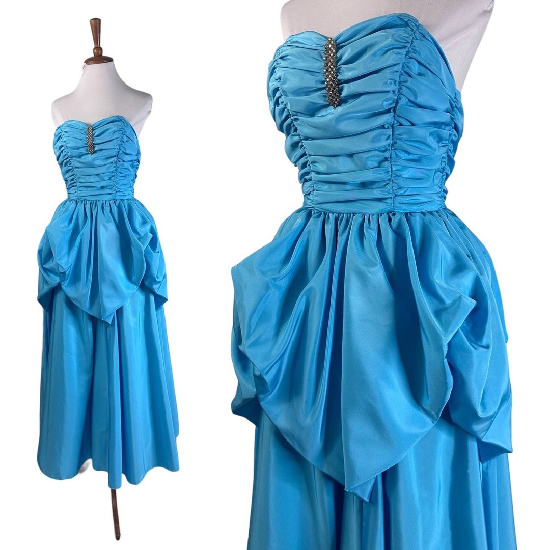 Vintage 1980s Mike Benet Strapless Cinderella Blue Formal Prom Dress ...