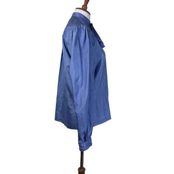 Vintage 80s Shapely Blue Ruffle Neck Blouse L - Gem