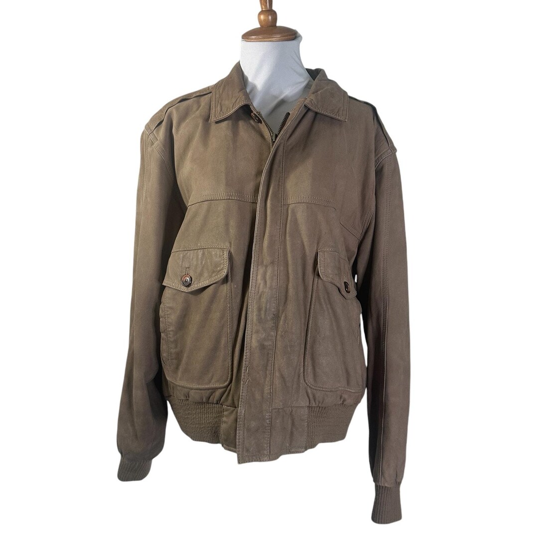 Vintage M. Julian Nubuck Khaki Leather Bomber Style Jacket Coat 44 XL ...
