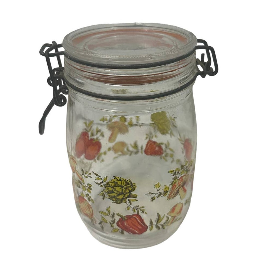 Vintage Arc France 1L Glass Hinged Jar Canister Mushrooms Artichokes ...