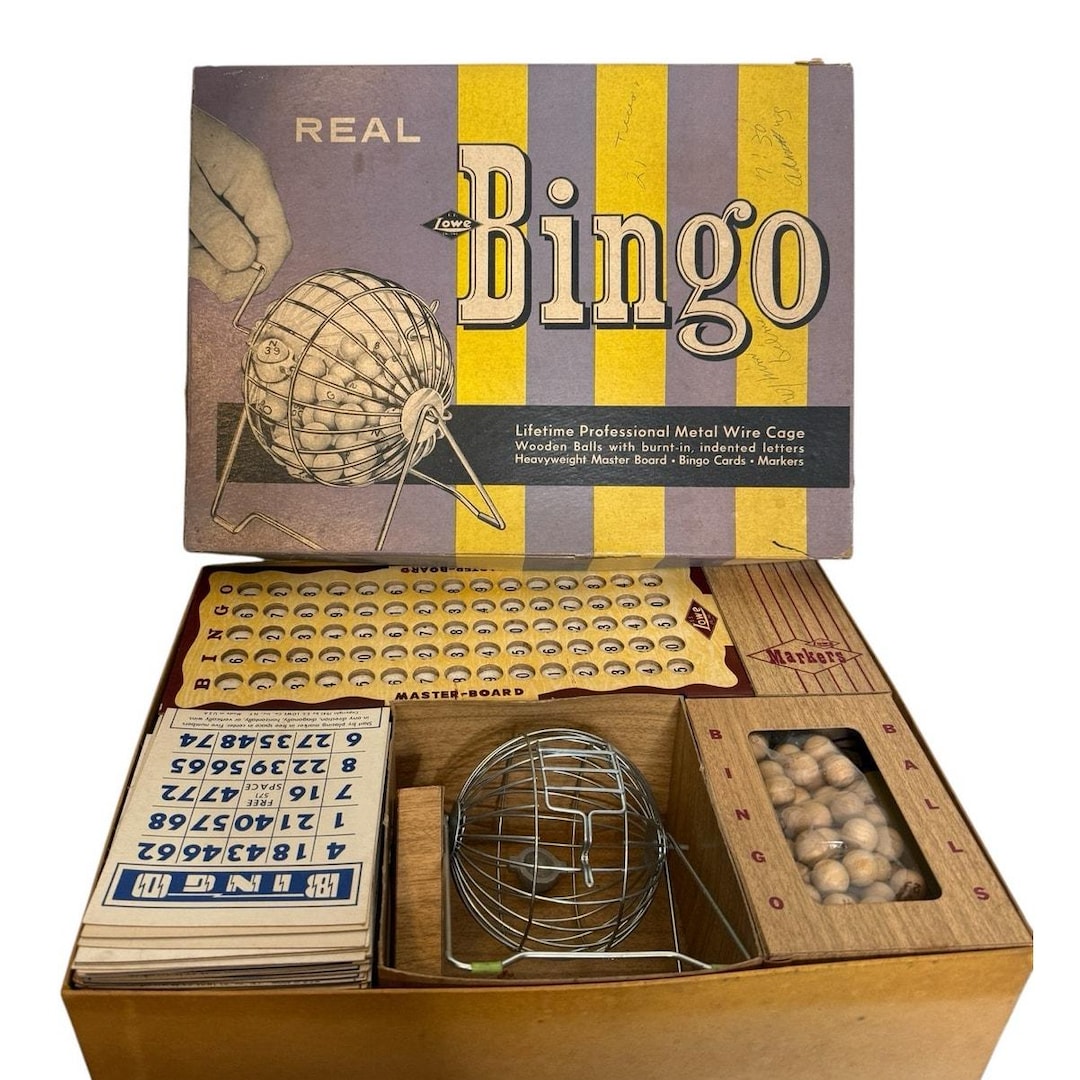 Vintage 1941 Lowe Real Bingo Game Set Complete Metal Cage Wood Balls - Etsy