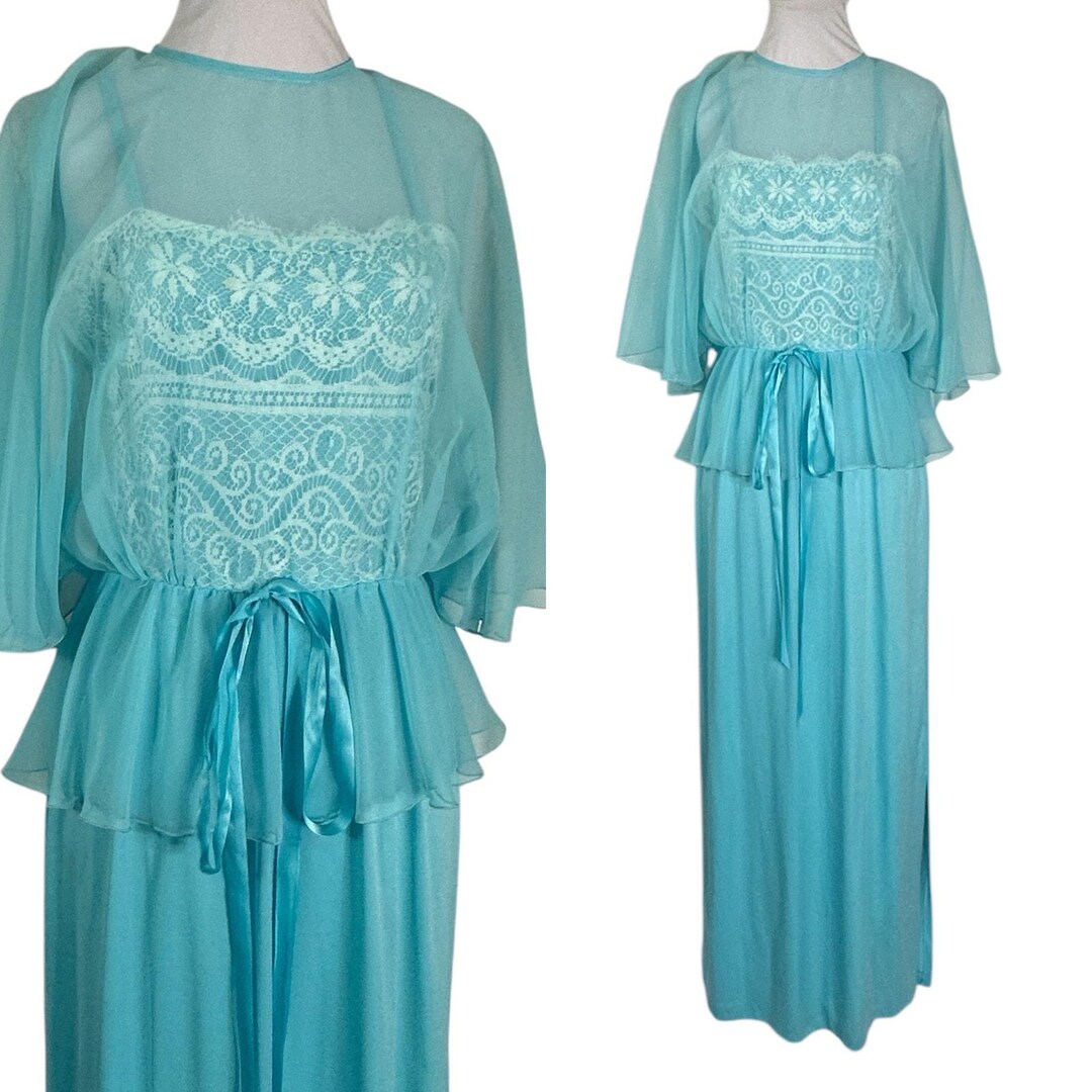 Vintage 1960s Robin Egg Blue Flutter Chiffon Maxi Dress M - Etsy