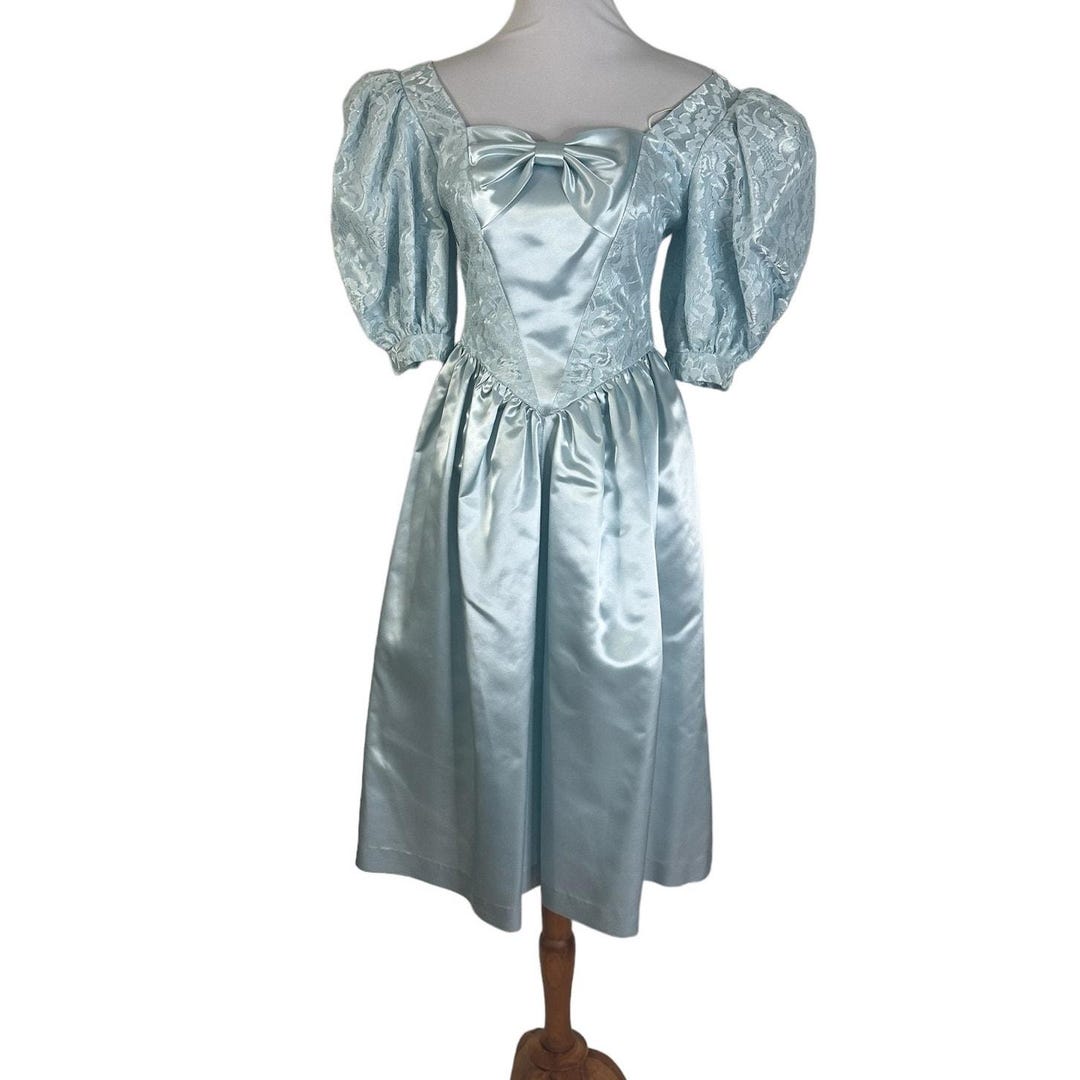 Vintage 1980s Pale Blue Satin Poof Sleeve Cinderella Party Dress S - Etsy