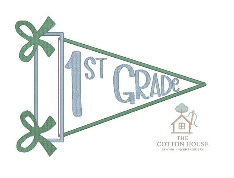 Back to School Pennant With Bows Applique Set: Kindergarten, 1st-5th ...