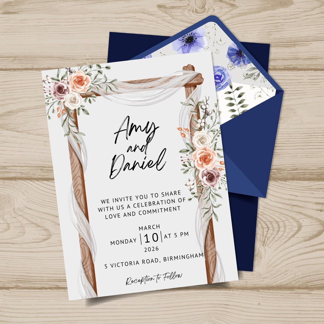 Elegant Wedding Invitation, Custom Floral Wedding Card - Etsy