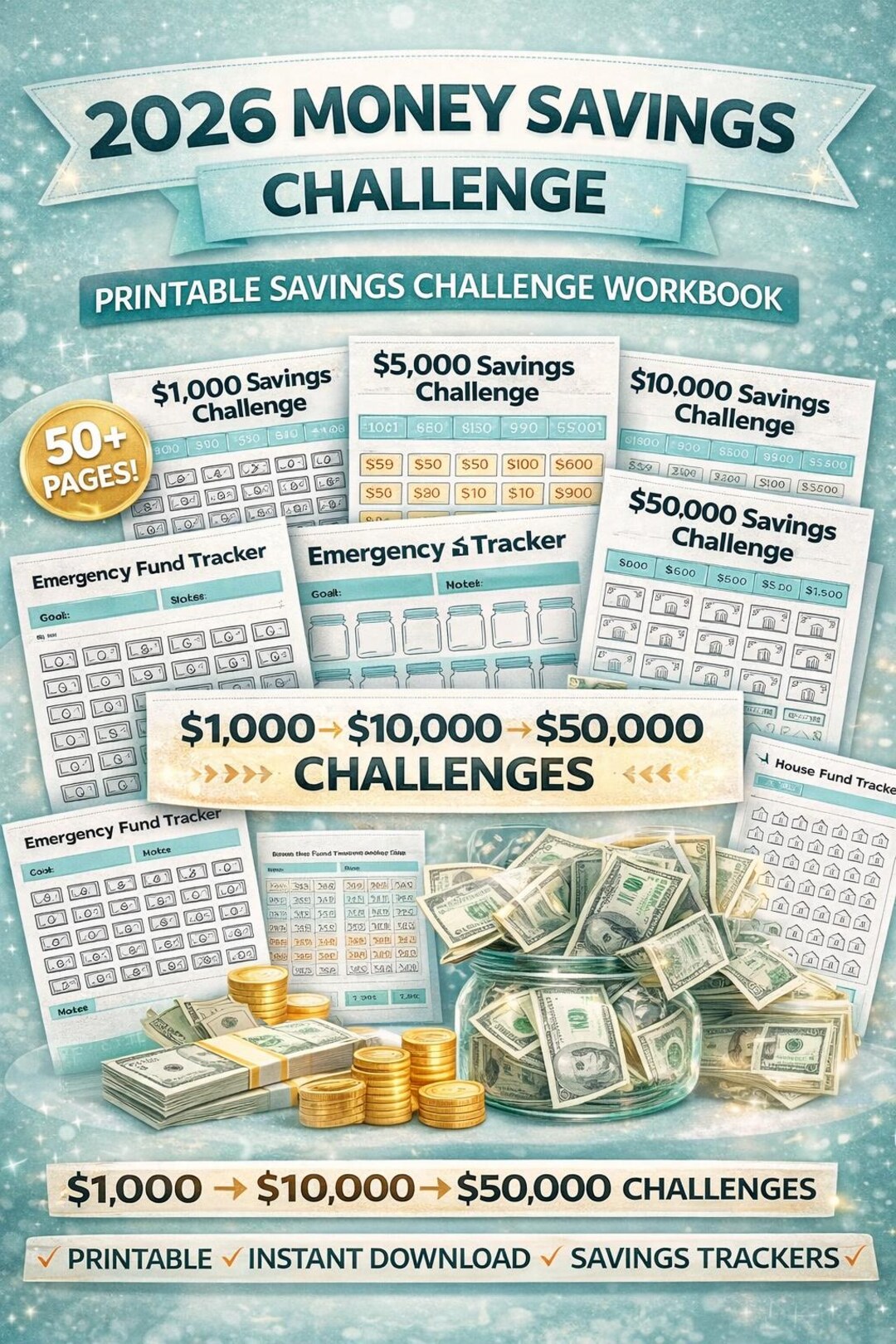 2026 Money Savings Challenge Printable, Savings Challenge Tracker ...