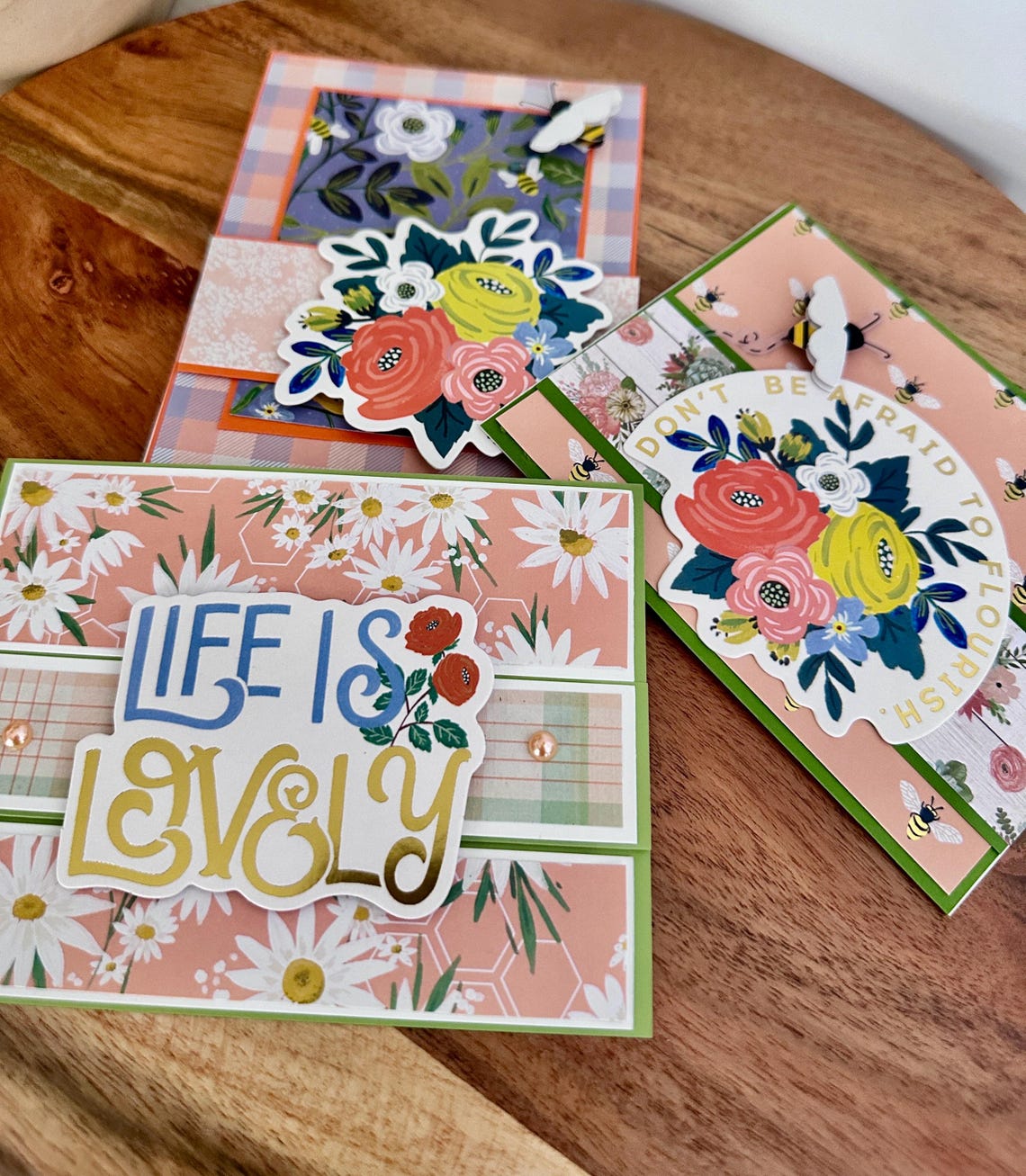 3 Handmade Bee Design Cards With Envelopes. Beautiful Design, Heavy ...