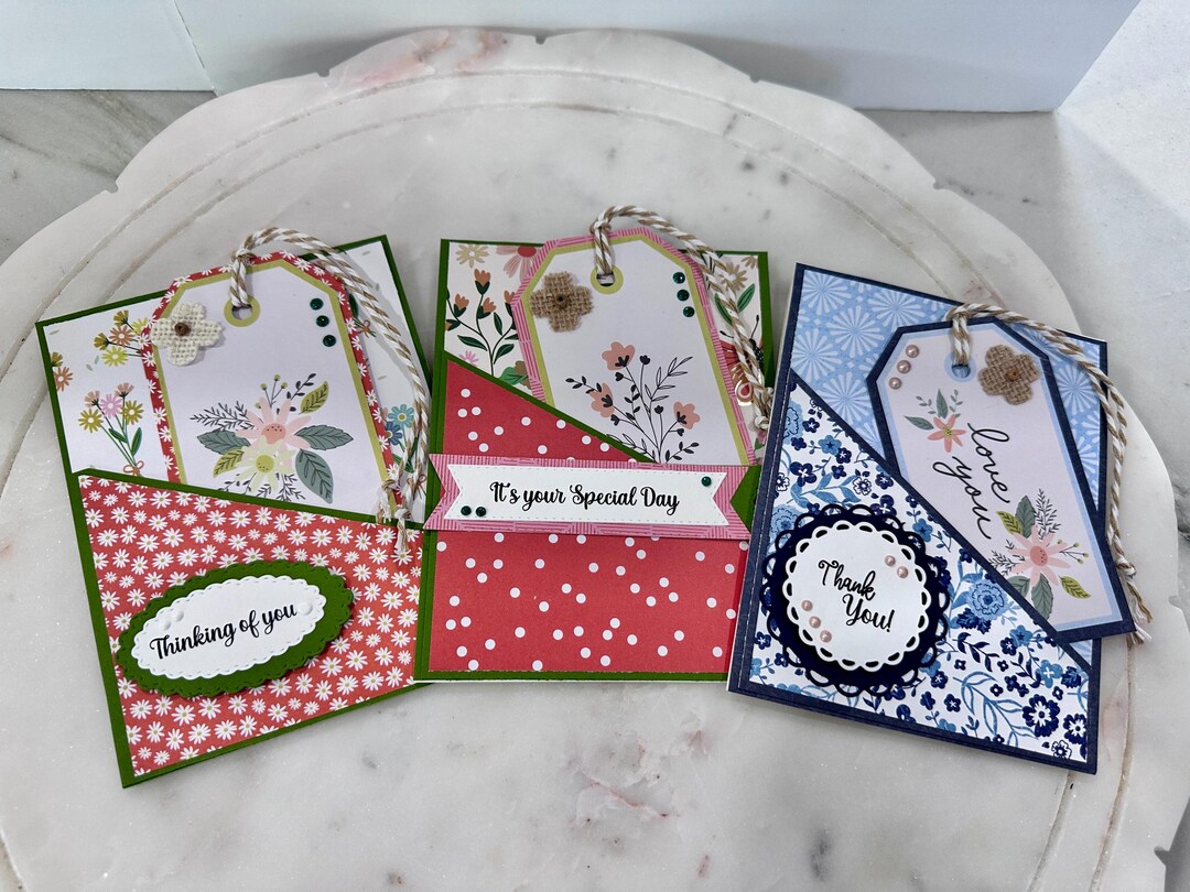 Handmade Set of 3 Pretty Cards Each With a Matching Bookmark Tucked ...