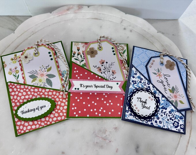 Handmade Set of 3 Pretty Cards Each With a Matching Bookmark Tucked ...