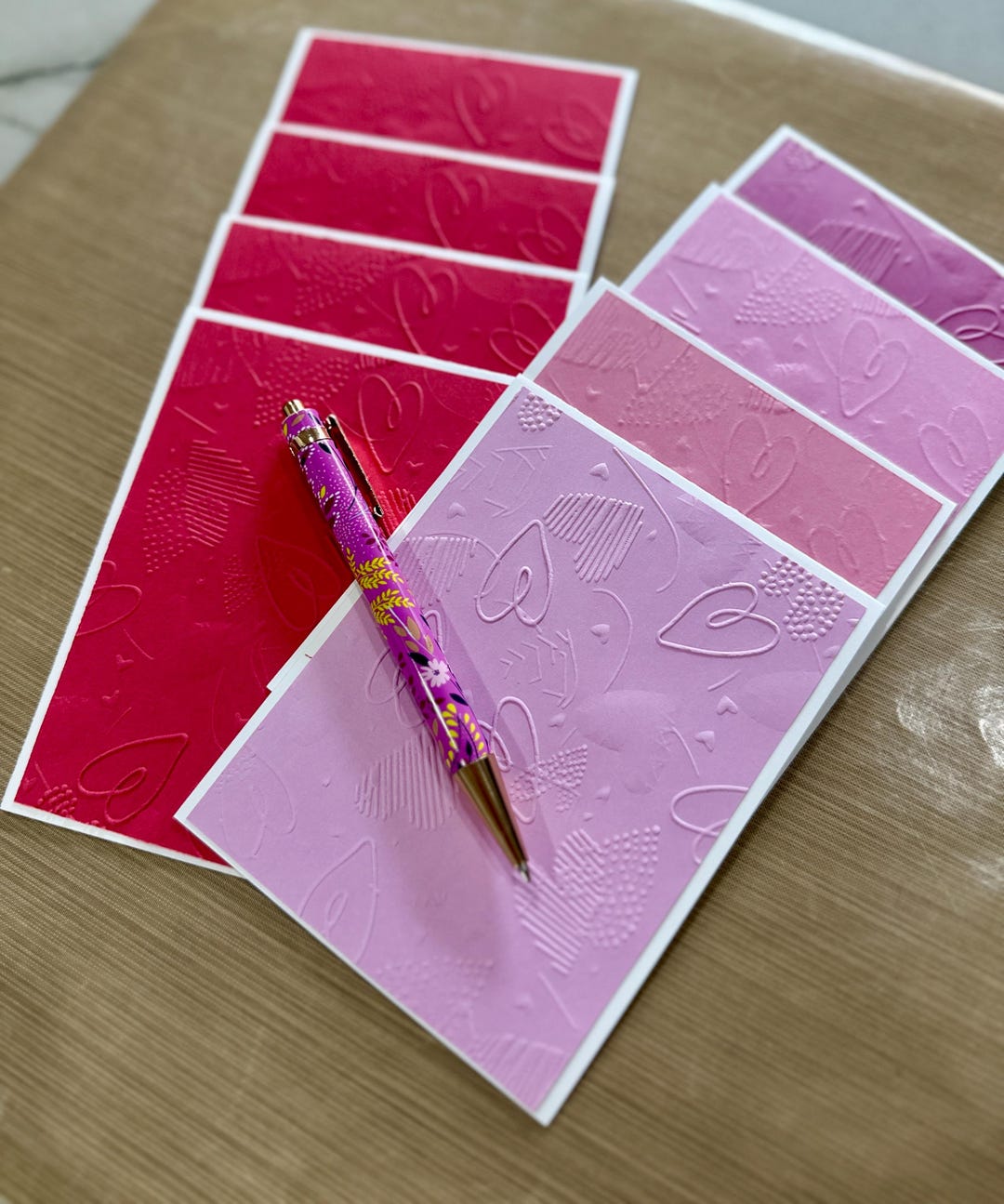 Heart/valentine Embossed Note Cards: Set of 8 - Etsy