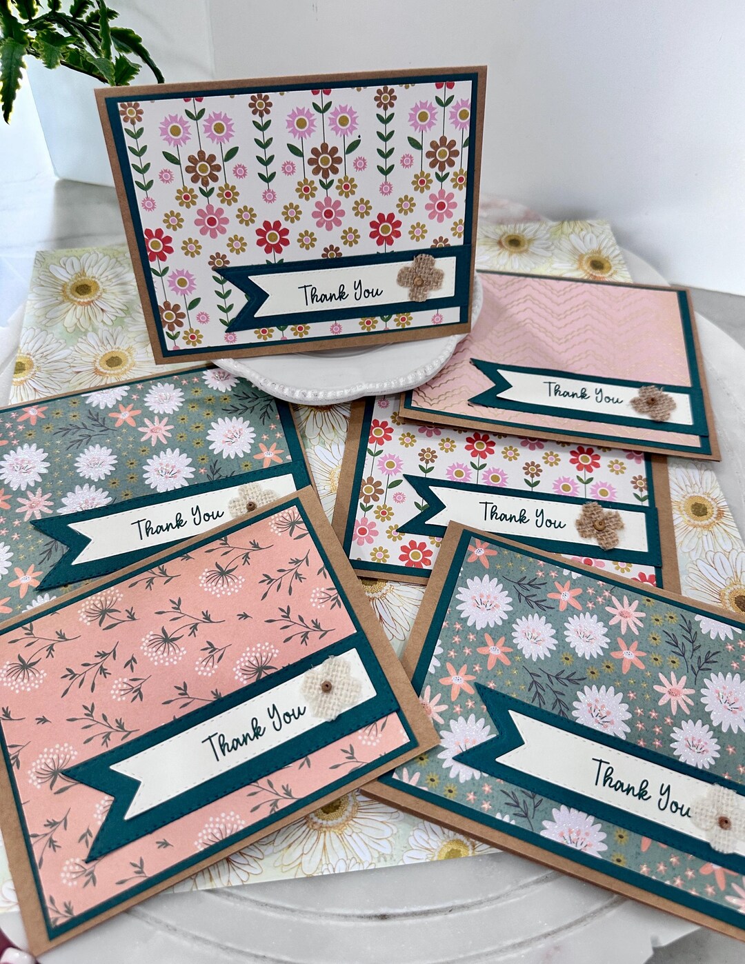 Set of 6 Spring Inspired Thank You Cards. Beautiful Patterns of Paper ...