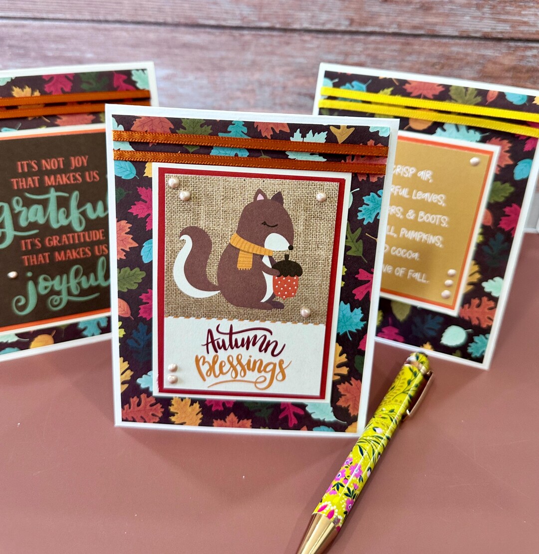 Handmade Fall Thanksgiving Cards: Ribbon & Sentiment Details - Etsy