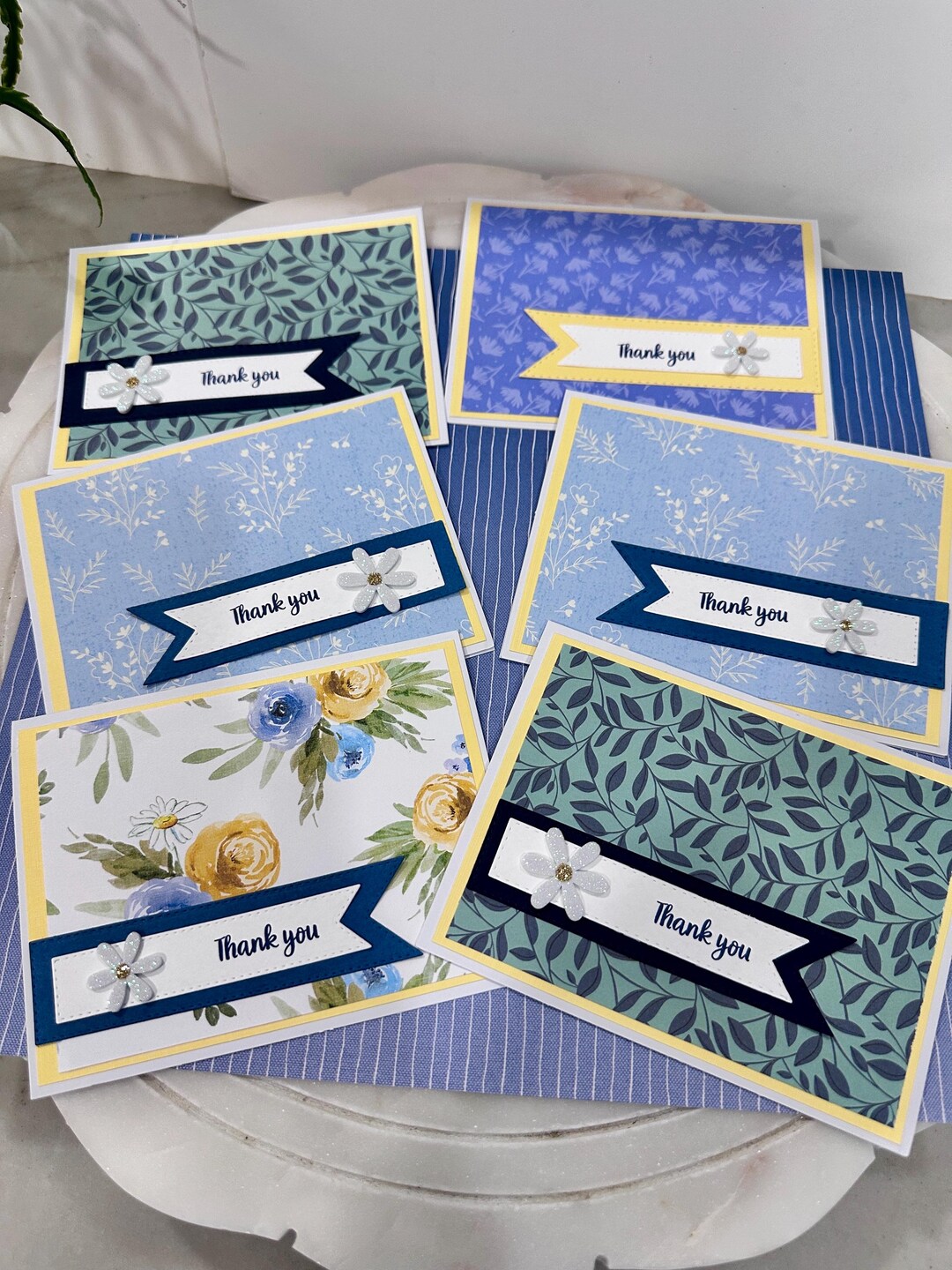 Set of 6 Spring Inspired Thank You Cards. Beautiful Patterns of Paper ...