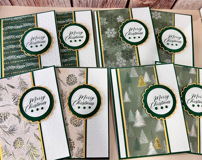 Handmade Embossed Christmas Cards: Green & Gold, Set of 8 - Etsy