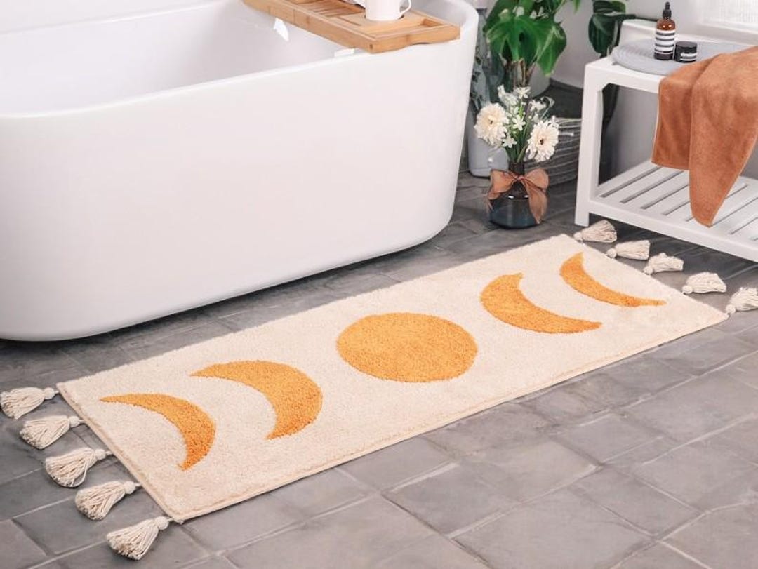Moon Phases Boho Bathroom Rug Runner With Tassels Half Moon Bohemian ...