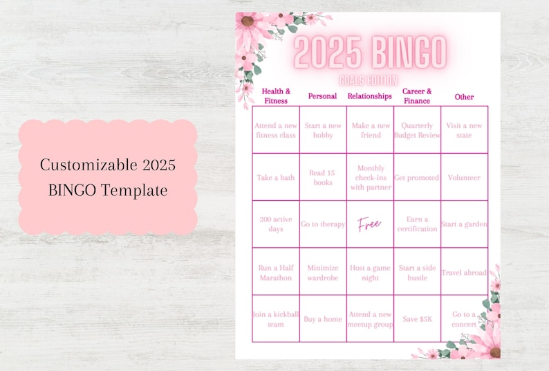 2025 Bingo Goals Template | Customizable Bingo Template | 2025 Goal ...
