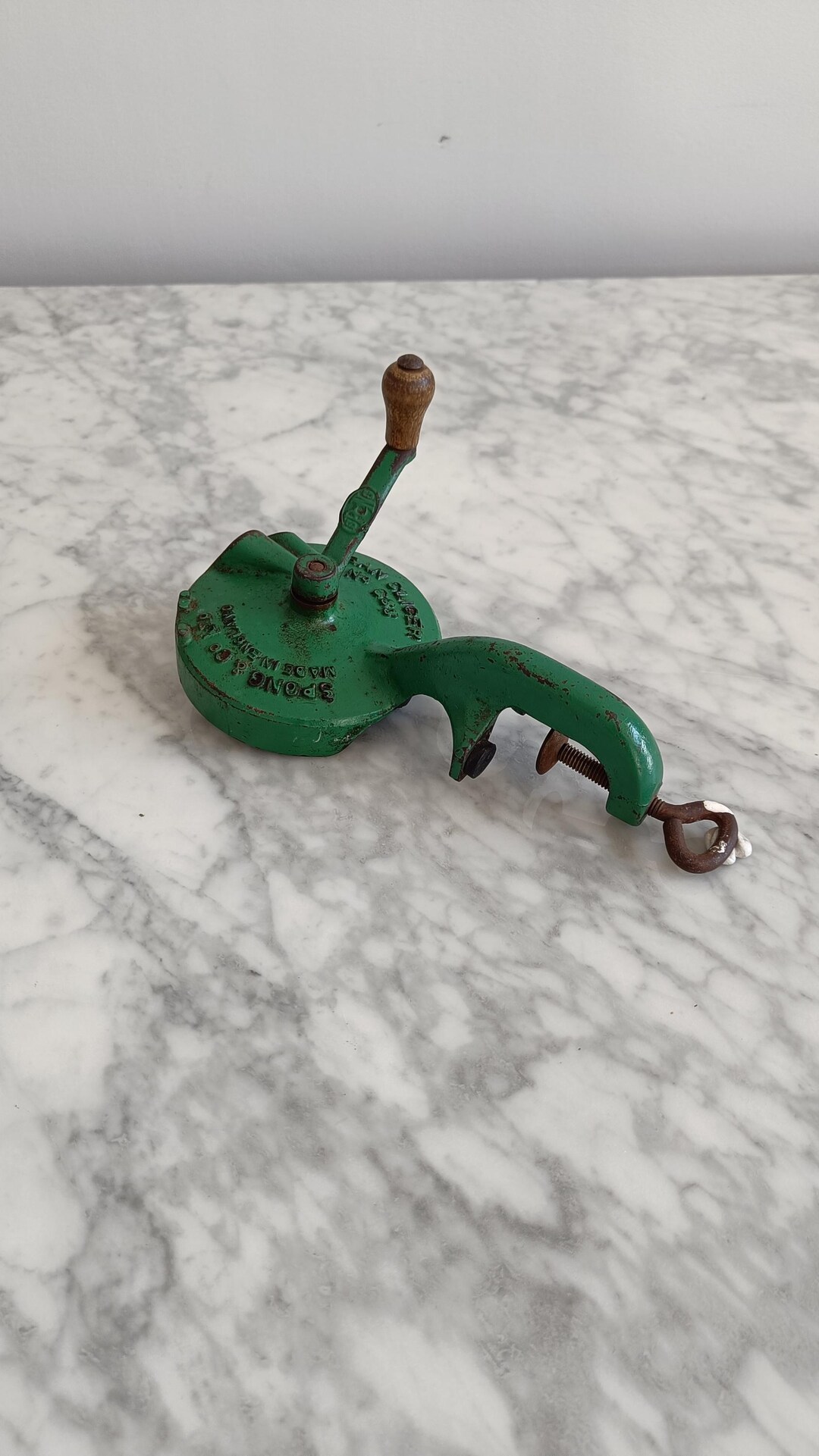 Antique Bean Slicer, Vintage Spong's Green Cast Iron Bean Cutter ...