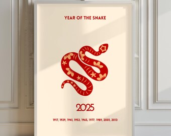 Lunar New Year Poster Printable, Year of the Snake Digital Download ...
