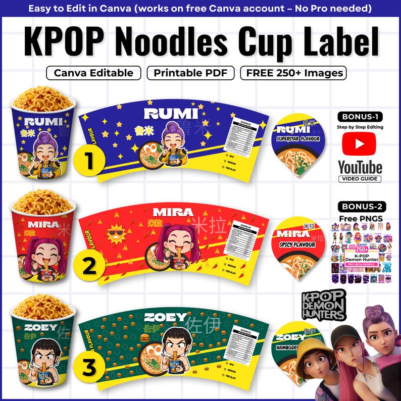 Kpop Demon Hunters, Cup Noodle Labels Ramyeon, Cosplay Party Huntrix ...