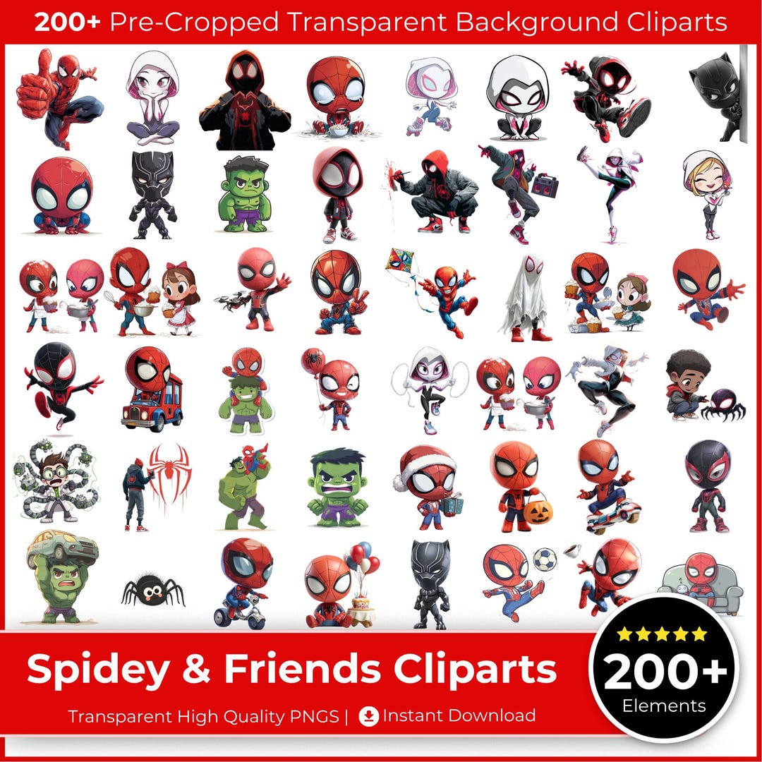 200+ Cute Spidey & Friends Clipart Bundle | Superhero Pngs | Chibi ...