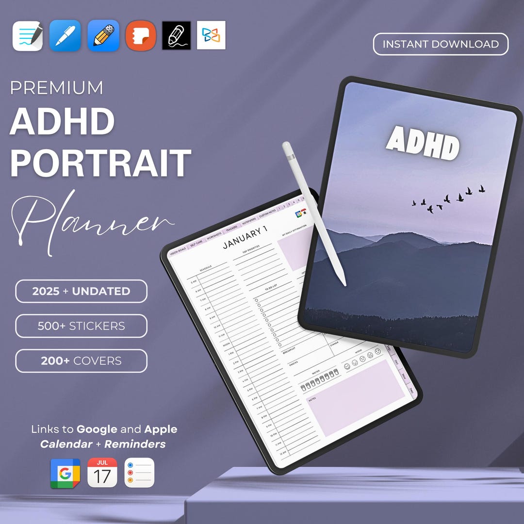 ADHD Digital Planner, Undated ADHD Planner, iPad & Android Digital ...