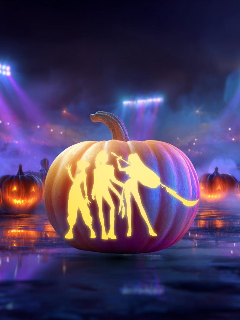 K Pop Demon Hunters Stencil, Huntrix Pumpkin Template, Pumpkin Carving Pattern, Pumpkin Carving ...