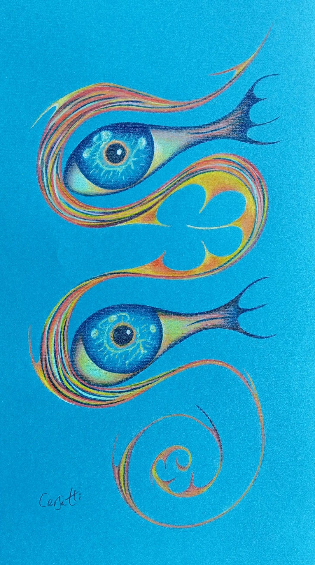 Blue Eye Fish Surrealist Art Drawing - Estreonella_v1 - Etsy