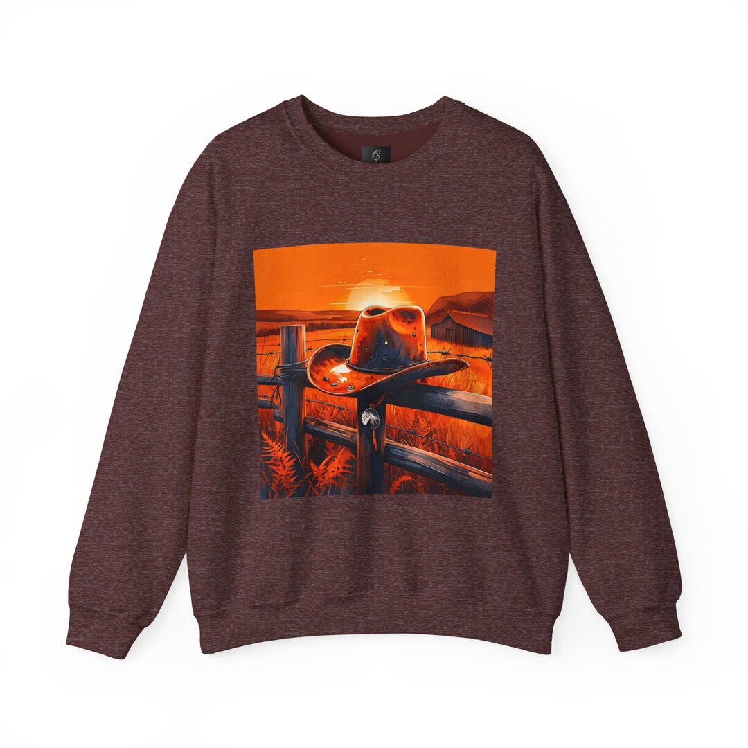 Cowboy Hat Sunset Sweatshirt | Western Country Pullover | Rustic Ranch ...