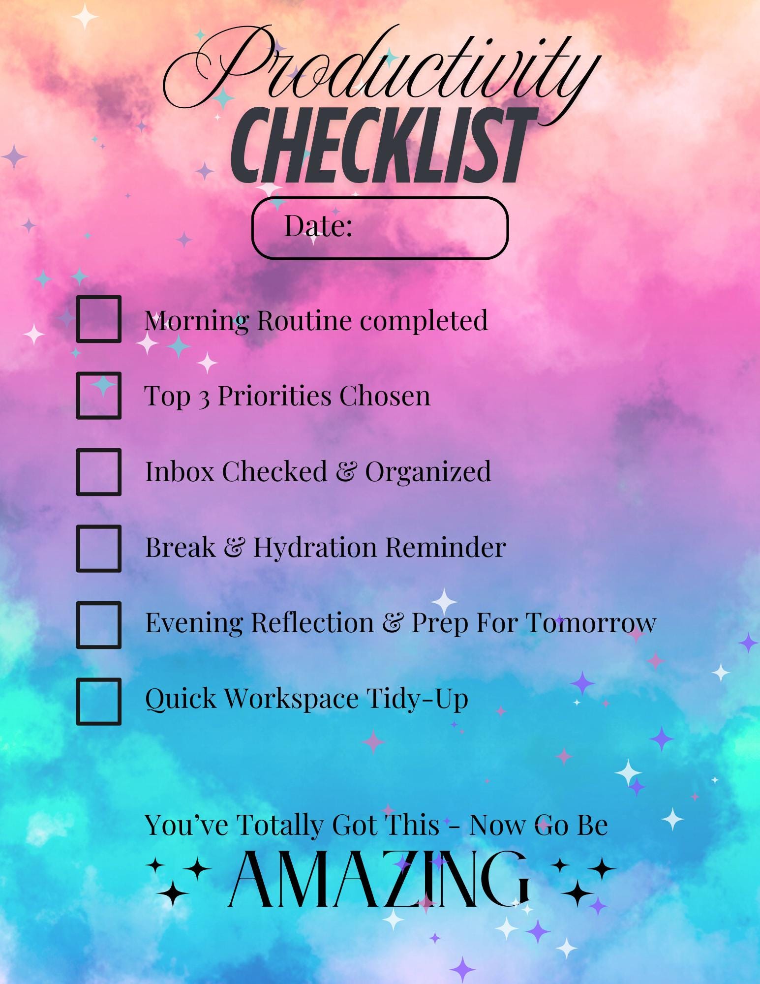 Printable Daily Productivity Checklist | Motivational To-do List PDF ...