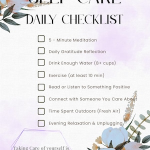 Self-care Checklist Printable PDF | Daily Wellness Planner | Instant ...