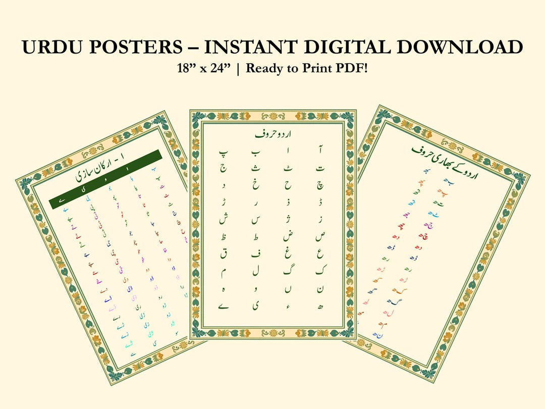 Urdu Learning Posters Bundle of 4, Printable Digital Download, Urdu ...