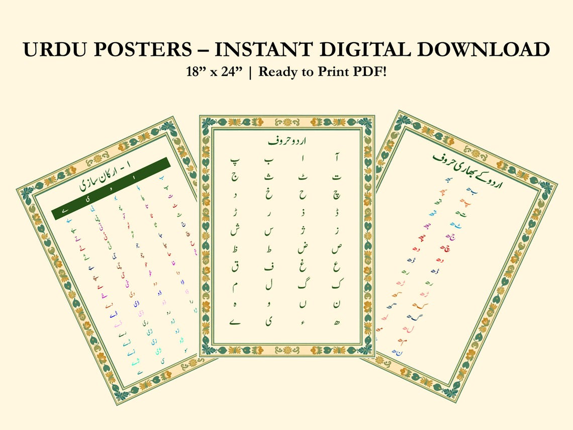 Urdu Learning Posters: Alphabet, Vowels, Joining Letters (digital ...