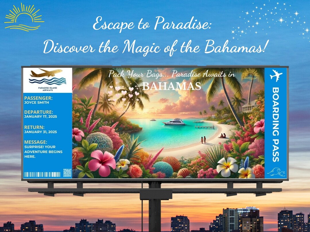 Printable Boarding Pass Tickets for the Bahamas, Unique Travel Gift for ...