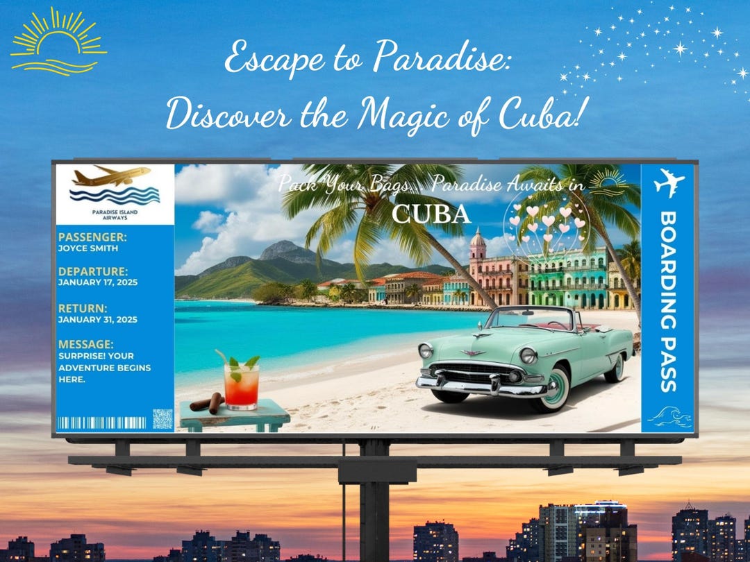 Cuba Boarding Pass Tickets, Surprise Travel Gift for Havana, Varadero ...
