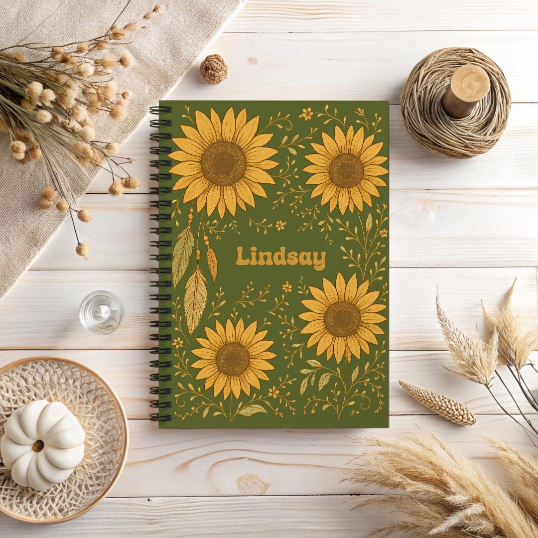 Personalized Sunflower Name Notebook Gift Woman Custom Floral Notebook ...