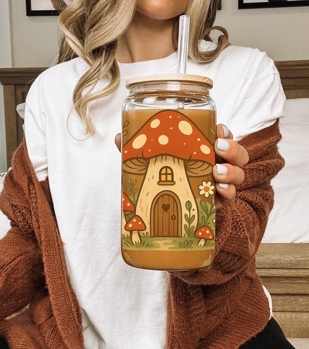 Cute Naturecore Mushroom House Sipper Glass Fantasy Fairycore Nature ...