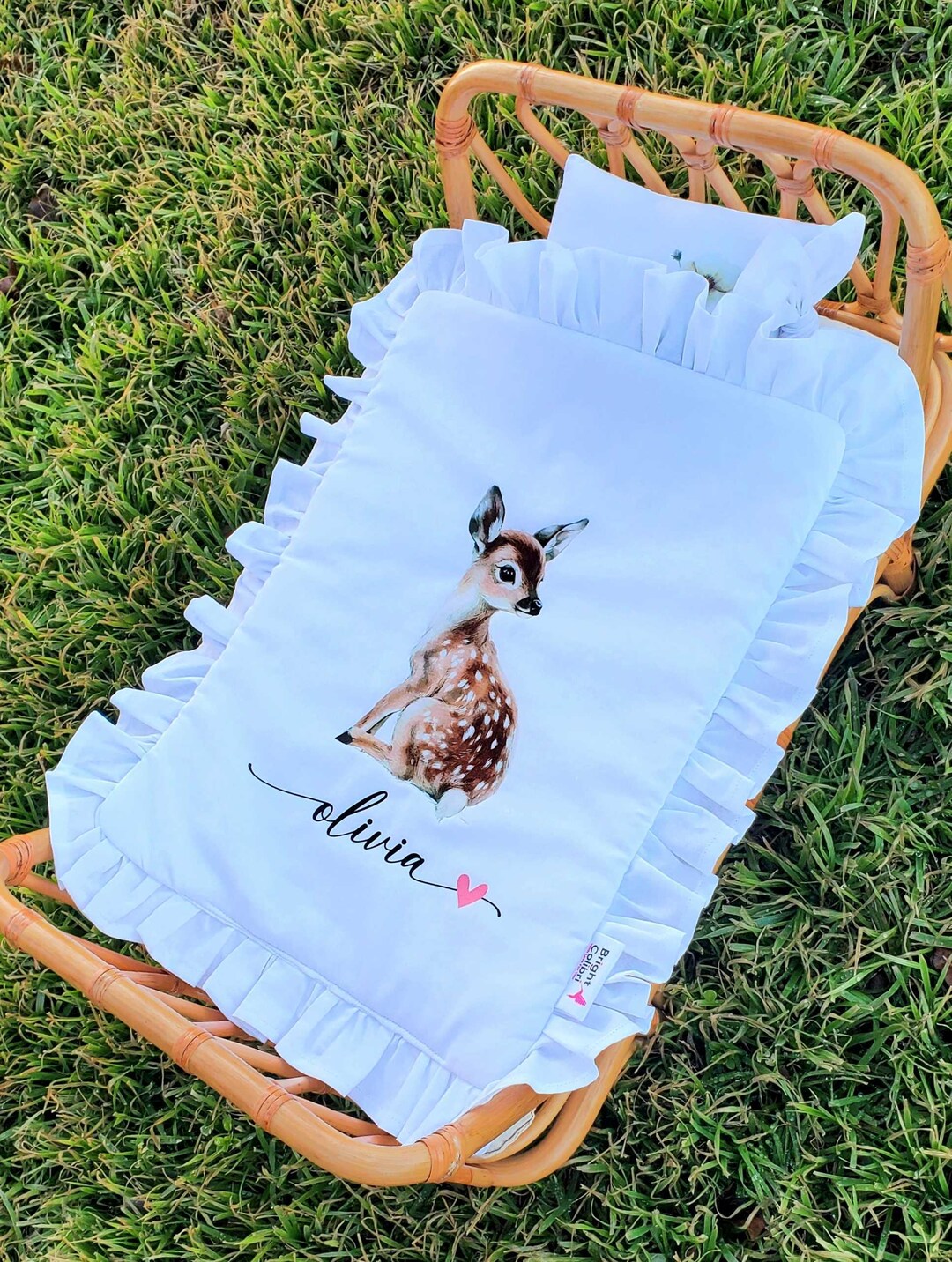 Handcrafted Doll Bed Set With Fawn Print – Cute Montessori-inspired ...
